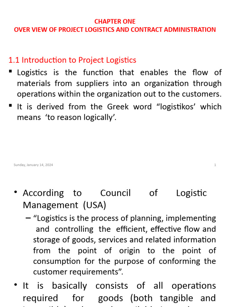 Chapter 1, Project Logistics PP | PDF | Procurement | Logistics