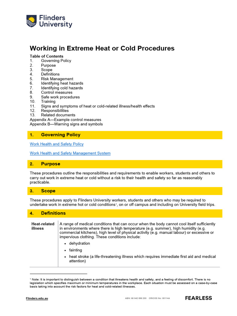 Working in Extreme Heat Cold Procedures | PDF | Occupational Safety And ...