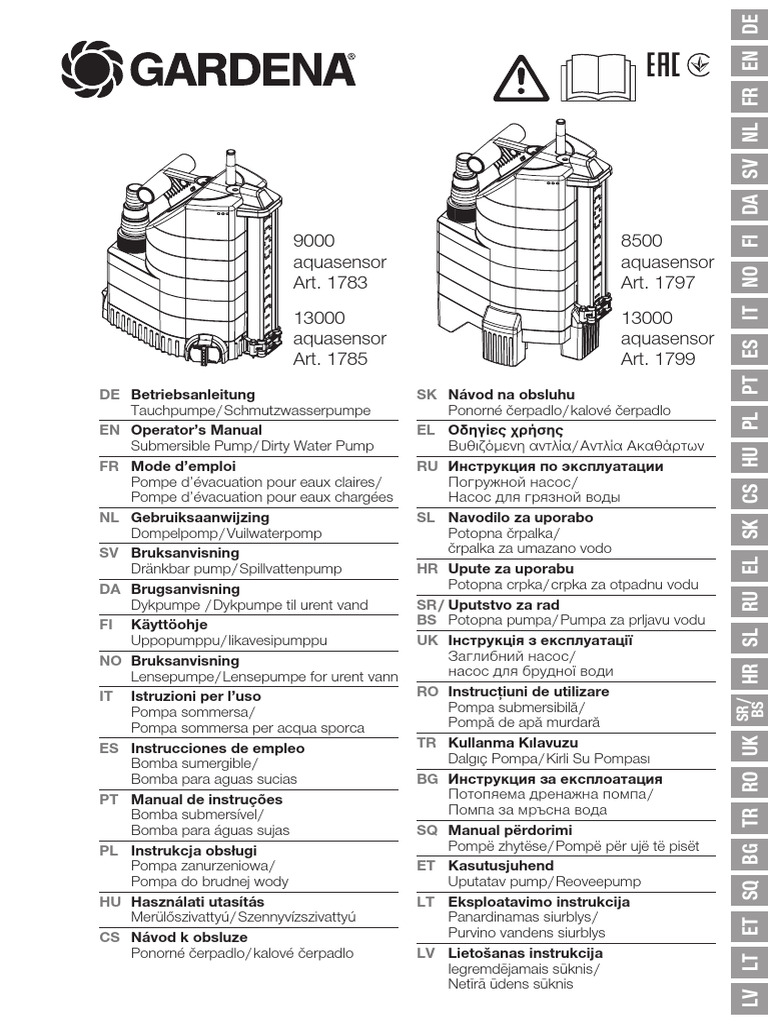 Gardena 8500 Aquasensor Dirty Water Pump - Manual Dutch | PDF