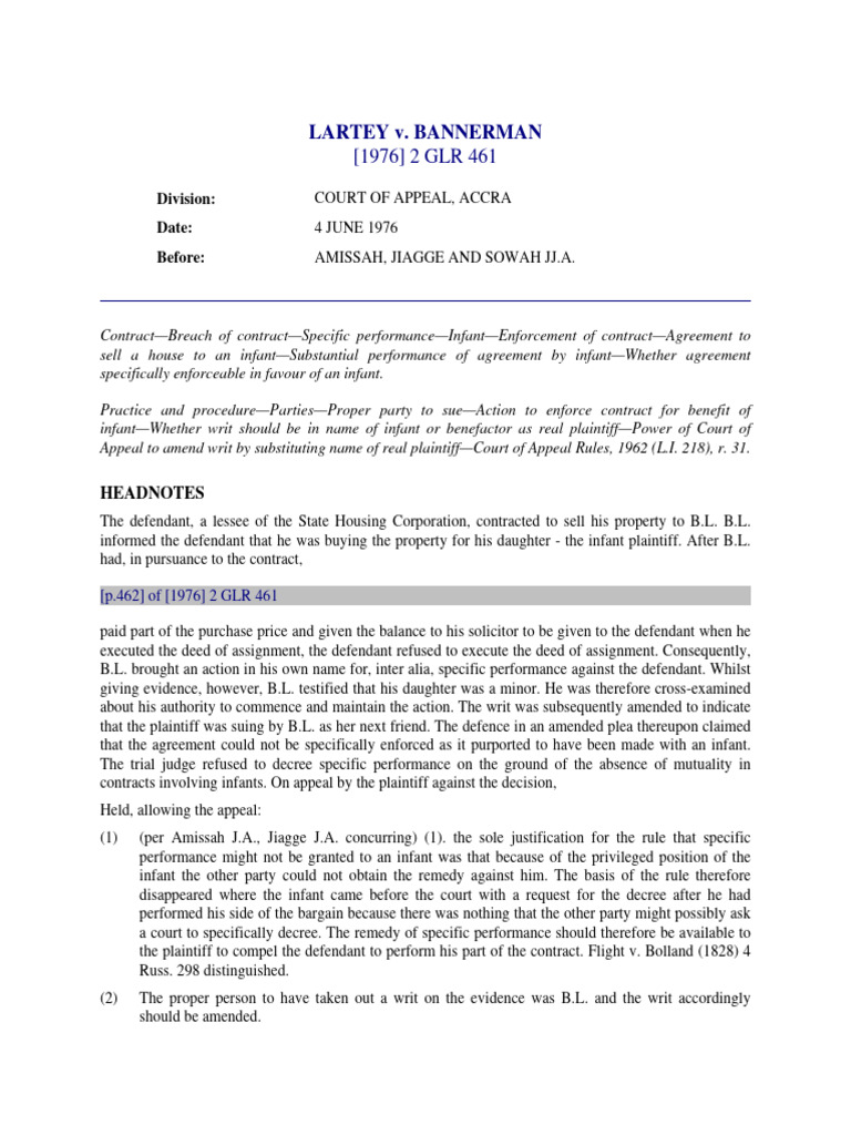 LARTEY v. BANNERMAN | PDF | Specific Performance | Legal Remedy