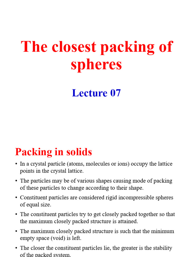 Close Packing in Solids | PDF | Applied And Interdisciplinary Physics ...