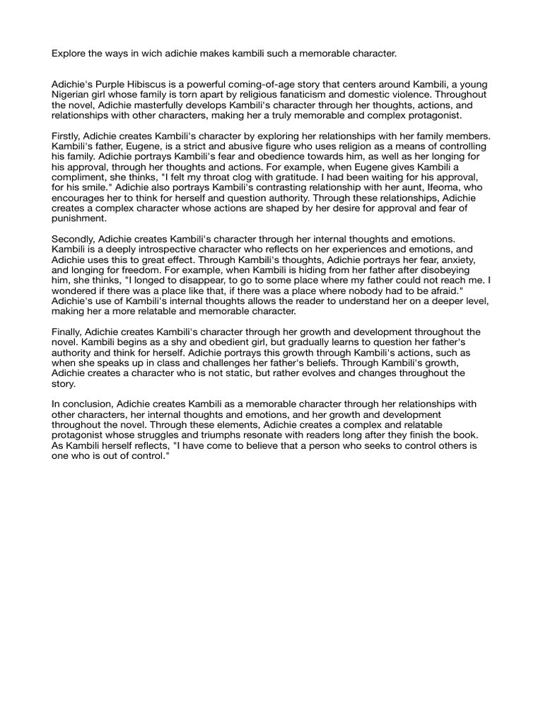 Purple Hibiscus Essay | PDF