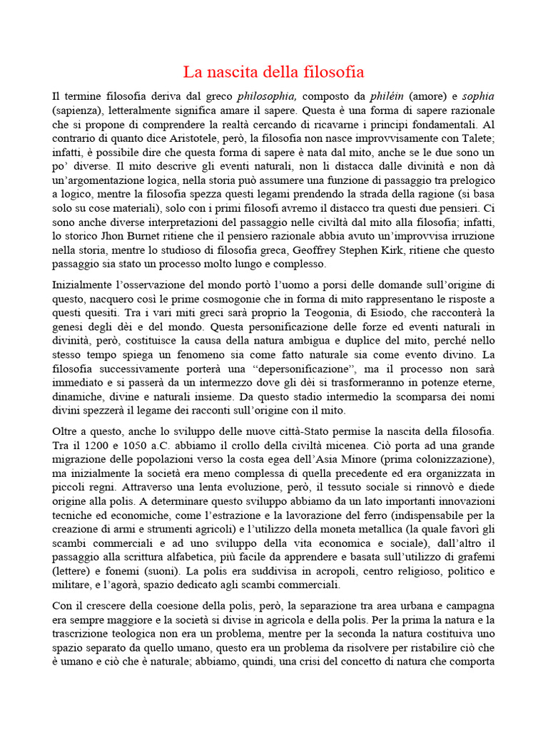 La Nascita Della Filosofia | PDF