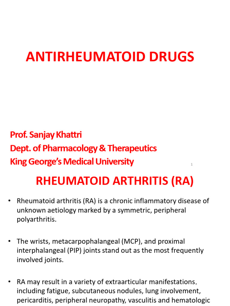 Prof. - Sanjay - Khattri - Anti - Rheumatoid - Drugs | PDF | Science & Mathematics