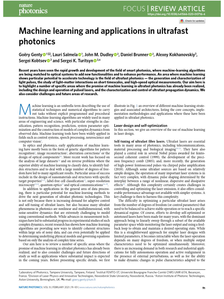 Machine Learning and Applications in Ultrafast Photonics | PDF | Artificial Neural Network ...