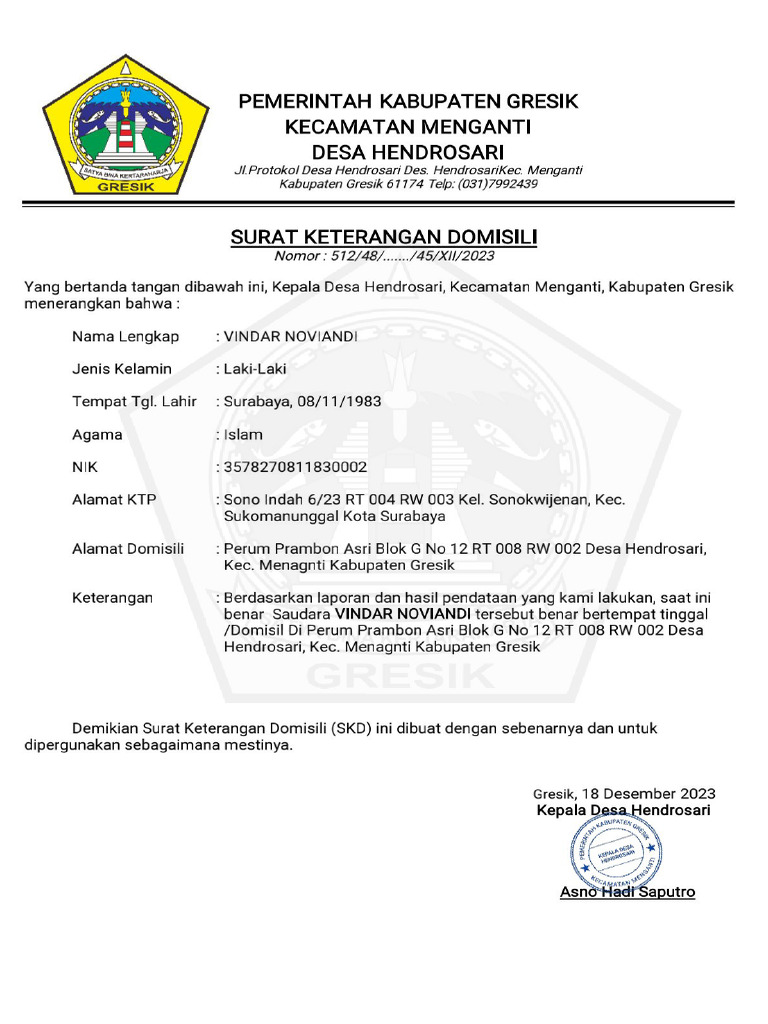 SKD Hendrosari Menganti Gresik | PDF