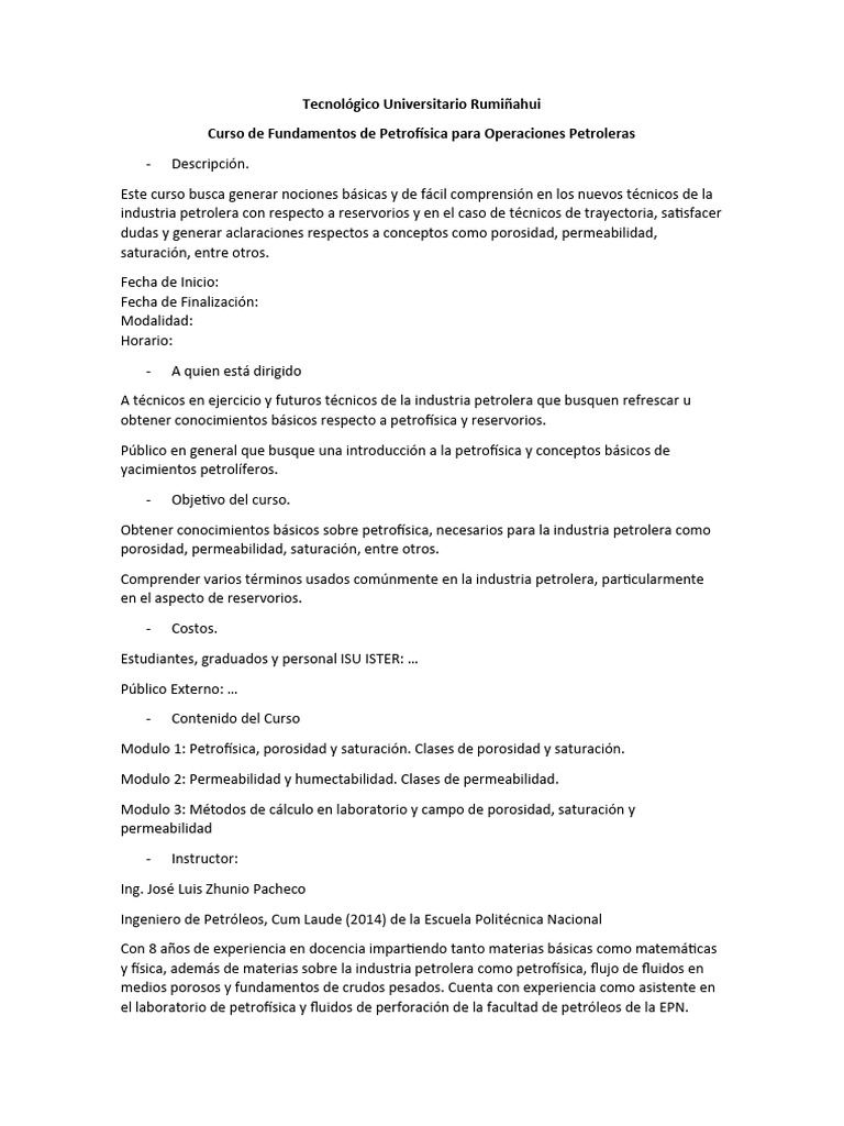 Curso de Fundamentos de Petrofísica para Operaciones Petroleras | PDF Curso de Fundamentos de Petrofísica para Operaciones Petroleras | PDF