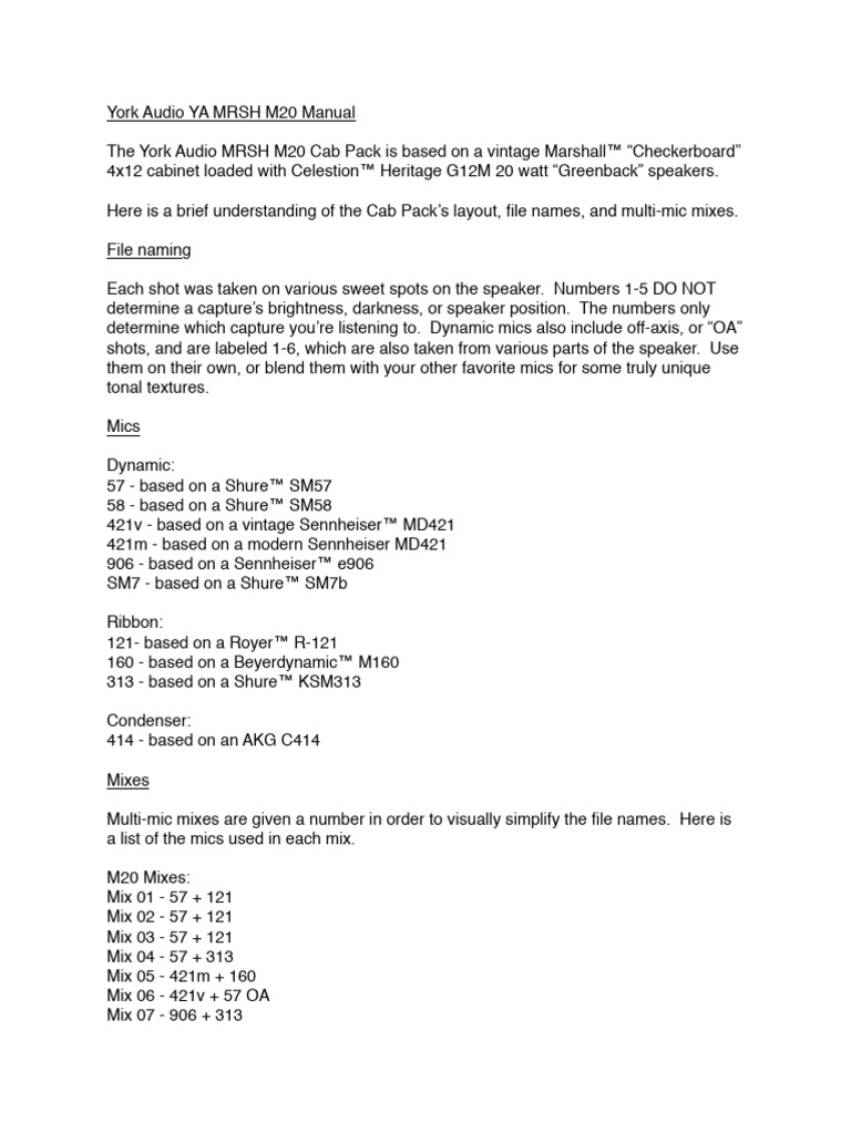 Ya MRSH m20 Manual | PDF