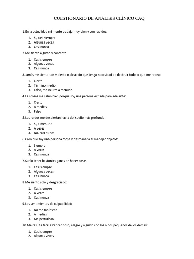 Cuestionario de Análisis Clínico Caq | PDF