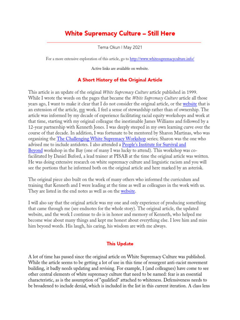 White Supremacy Culture - Still Here | PDF | Perfectionism (Psychology ...