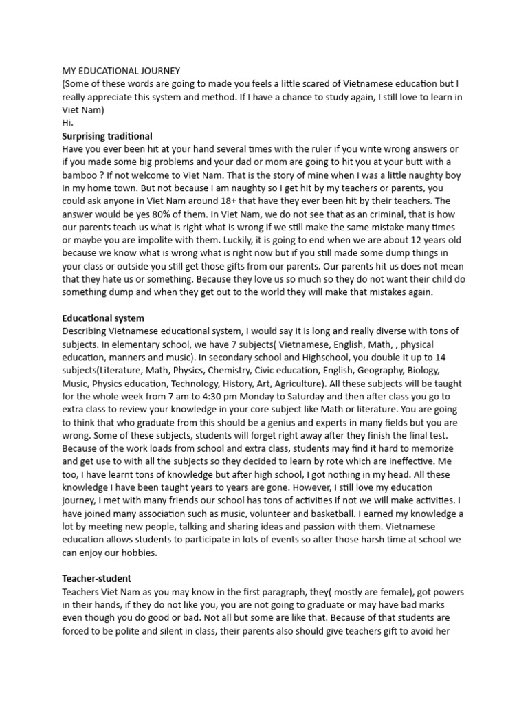 My Educational Journey Pdf Teachers