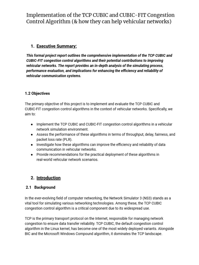 Computer Networks Report Congestion Control Algorithms Tcp Cubic And Cubic Fit Pdf Network