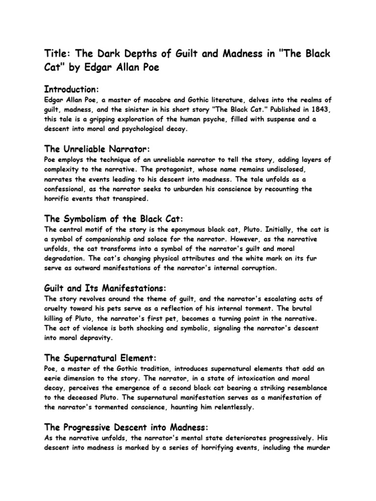 Title: The Dark Depths of Guilt and Madness in "The Black Cat" by Edgar ...