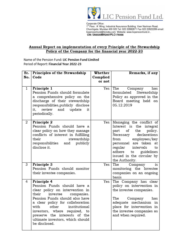 LICPFL_Annual_Stewardship_Compliance_Certificates_2022-23 | PDF