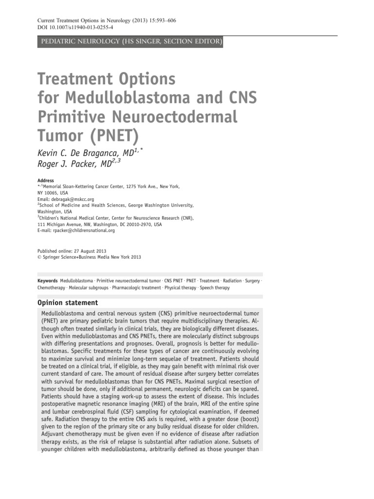 Treatment Options For Medulloblastoma and CNS Primitive Neuroectodermal Tumor (PNET) | PDF ...
