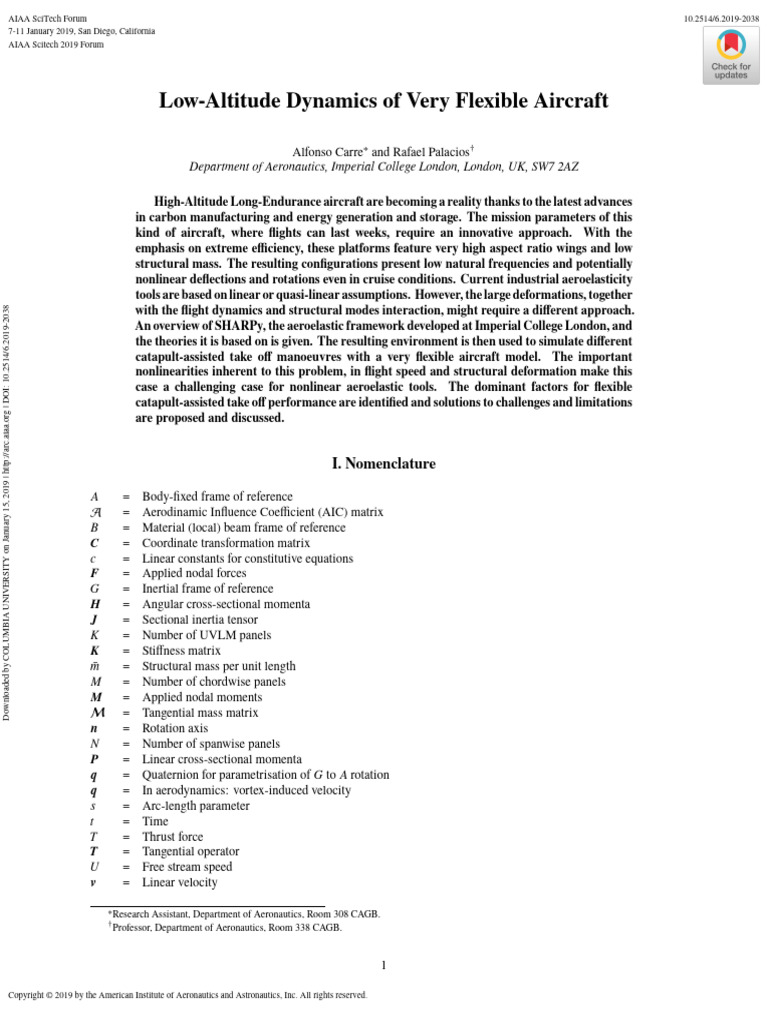 Low-Altitude Dynamics of Very Flexible Aircraft | PDF | Mechanical Engineering | Physical Quantities