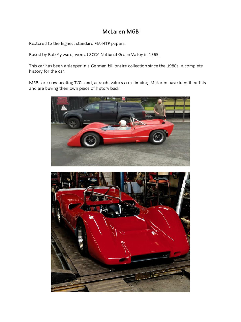 Restored McLaren M6B with Race History | PDF