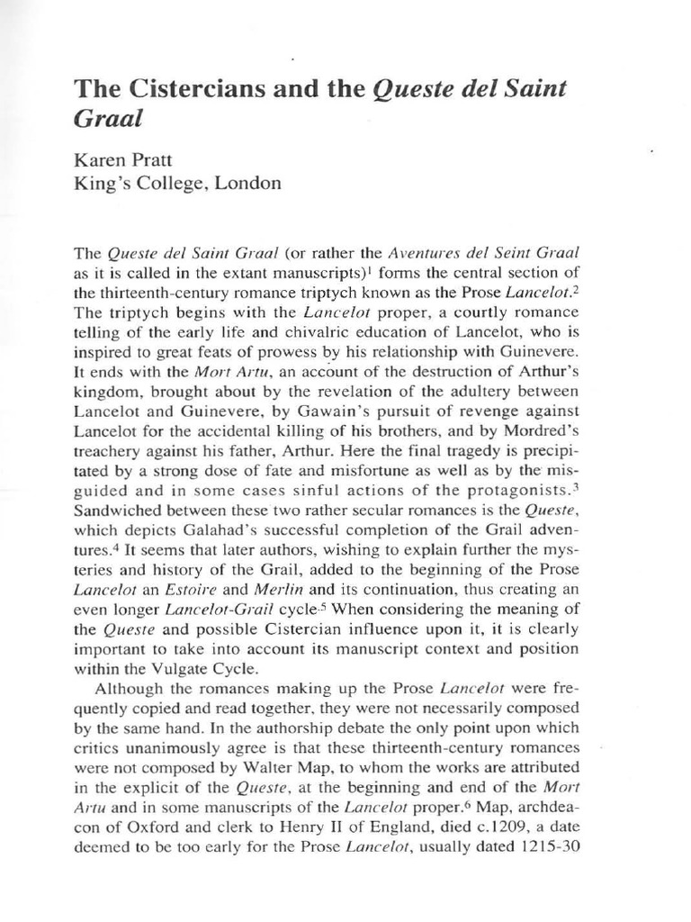 The Cistercians and The Queste Del Saint Graal | PDF | Lancelot | Galahad
