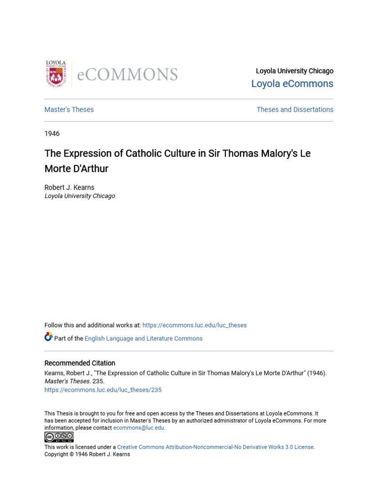 The Expression of Catholic Culture in Sir Thomas Malorys Le Mort | PDF ... The Expression of Catholic Culture in Sir Thomas Malorys Le Mort | PDF ...