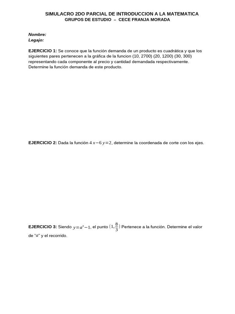 Simulacro Intro Mate 2do Parcial | PDF