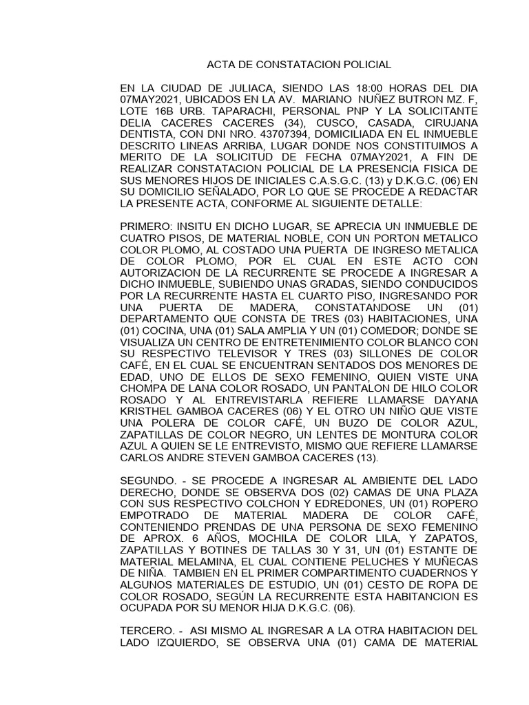 Acta de Constatacion de Presencia Fisica de Menores | PDF