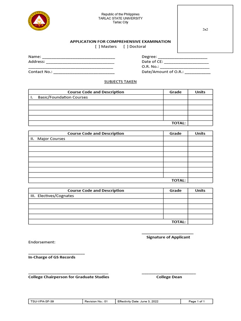 Application For Comprehensive Examination | PDF