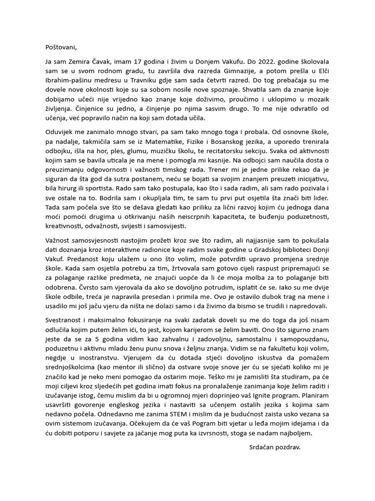 Motivaciono Pismo | PDF