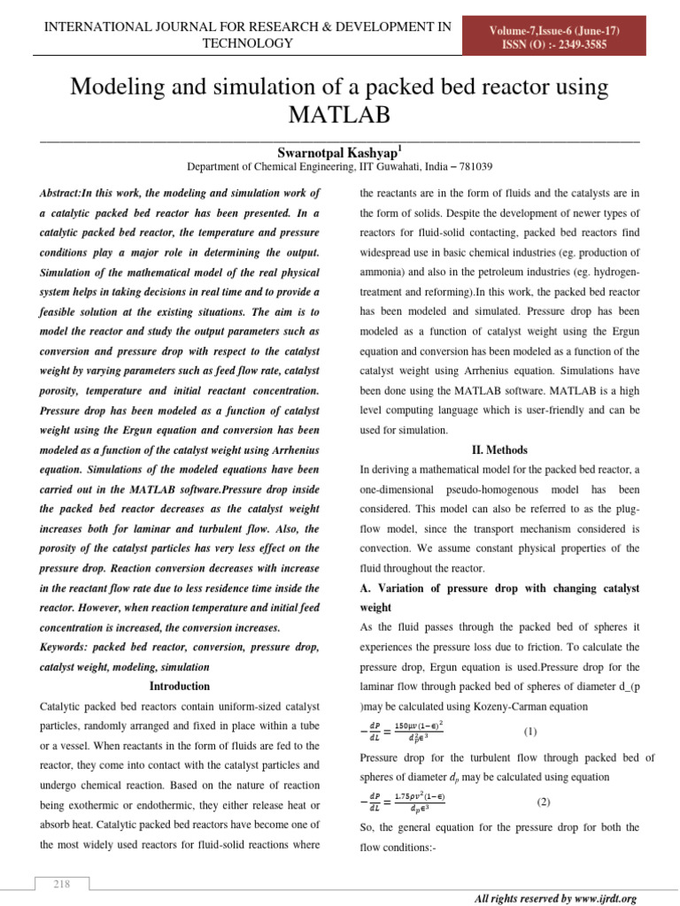 1087040 Modeling And Simulation Of A Packed Bed Reactor Using Matlab 