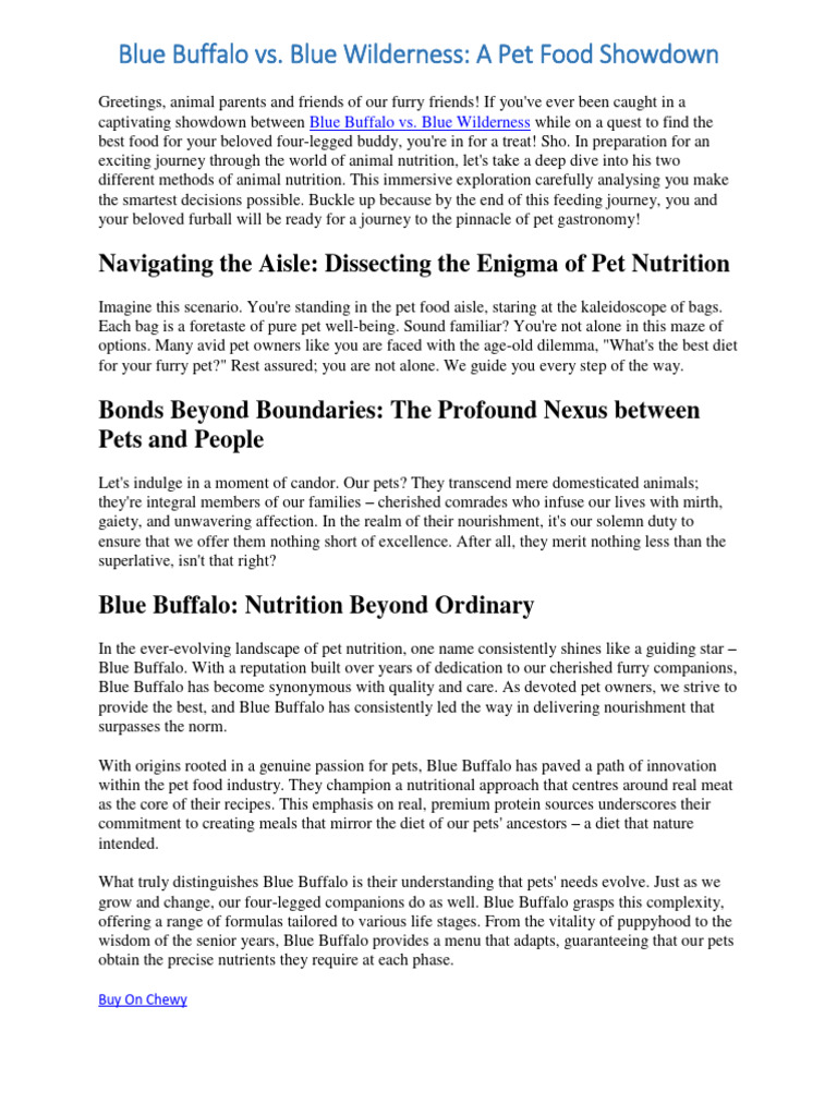 Blue Buffalo vs. Blue Wilderness A Pet Food Showdown | PDF | Nutrition ...