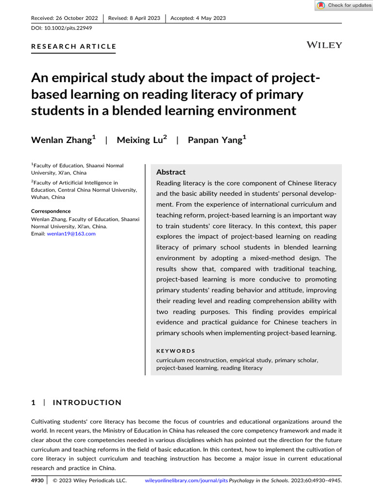 Psychology in The Schools - 2023 - Zhang - An Empirical Study About The ...