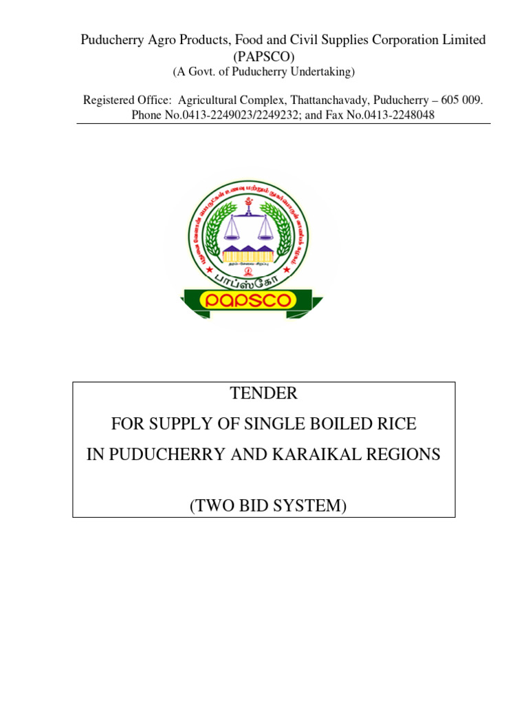 Tender Document Single Boiled Rice | PDF