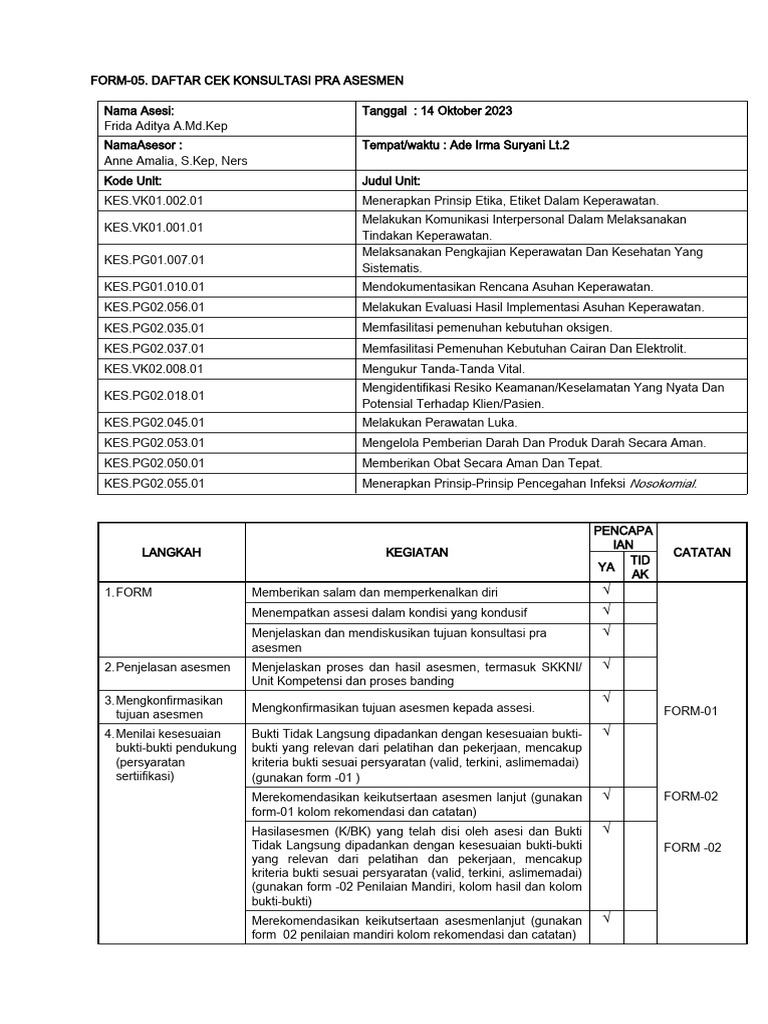 Daftar Cek Pra Asesmen | PDF