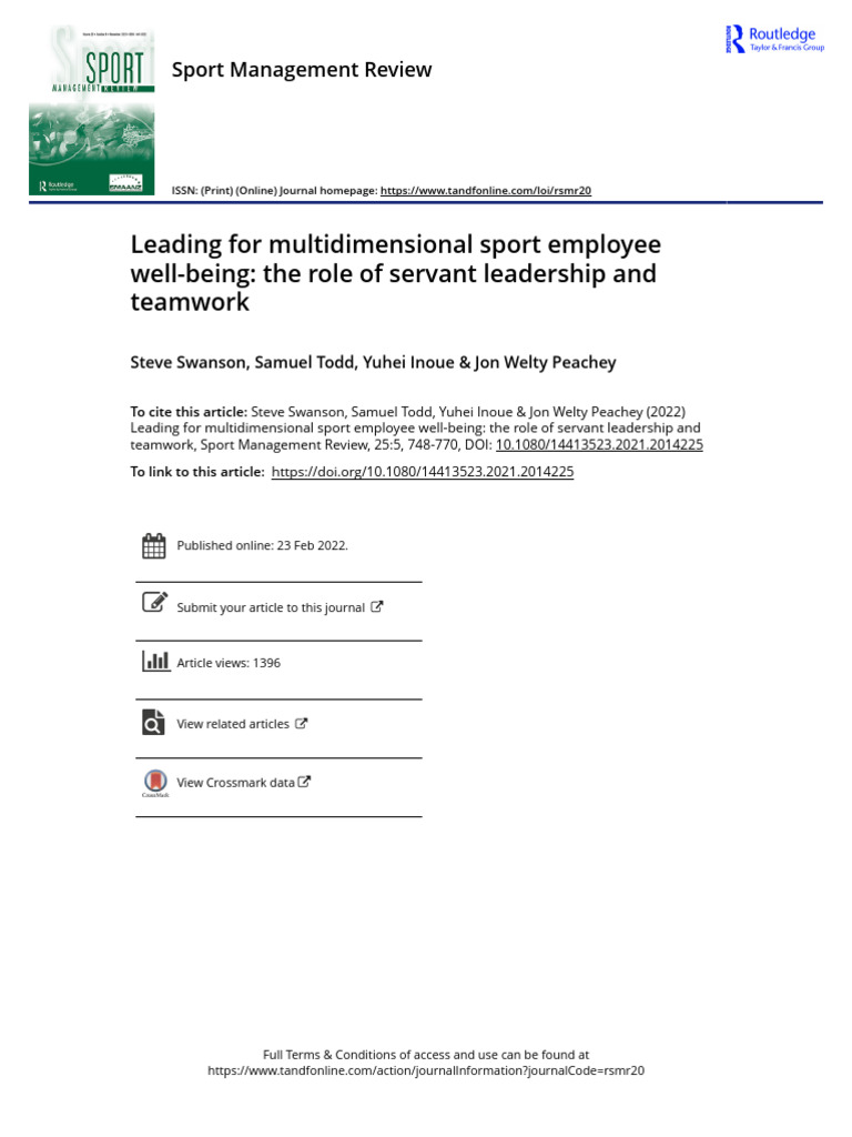 Leading For Multidimensional Sport Employee Well-Being The Role of ...