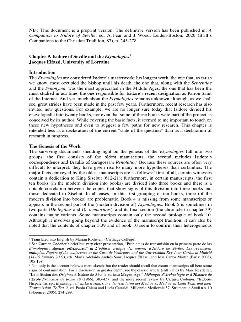 Isidore of Seville's Etymologies Analysis | PDF | Linguistics
