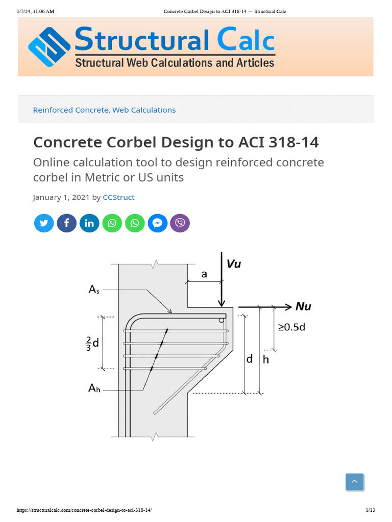 Concrete Corbel Design To ACI 318-14 - Structural Calc | PDF ...
