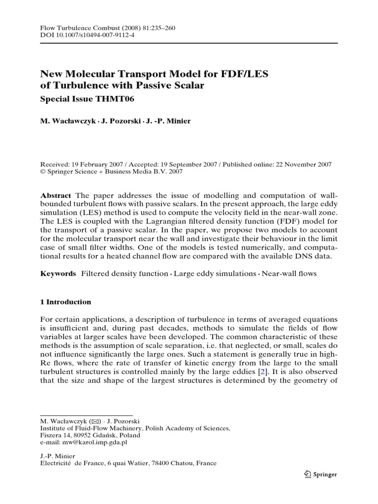 New Molecular Transport Model For FDF/LES of Turbulence With Passive ...