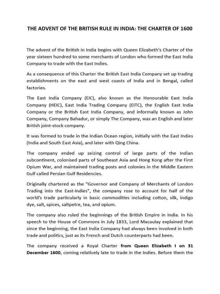 Charter of 1600 & 1601 | PDF | East India Company | British Empire