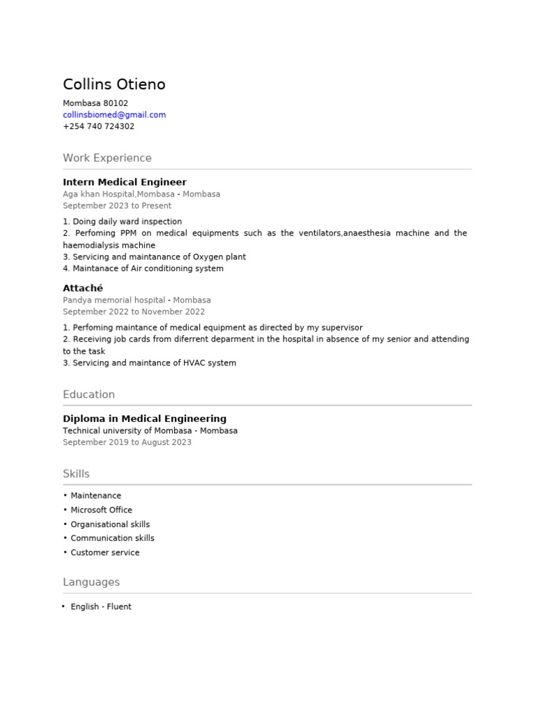 COLLINS Otieno Onyango - CV | PDF