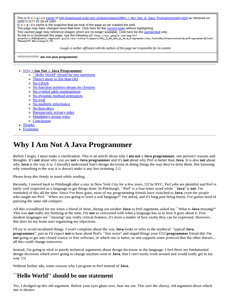 Why I Am Not A Java Programmer | PDF | Perl | Software Repository Why I Am Not A Java Programmer | PDF | Perl | Software Repository