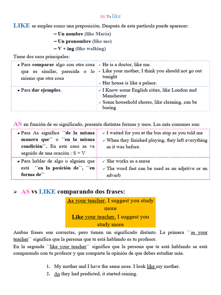 As Vs Like | PDF
