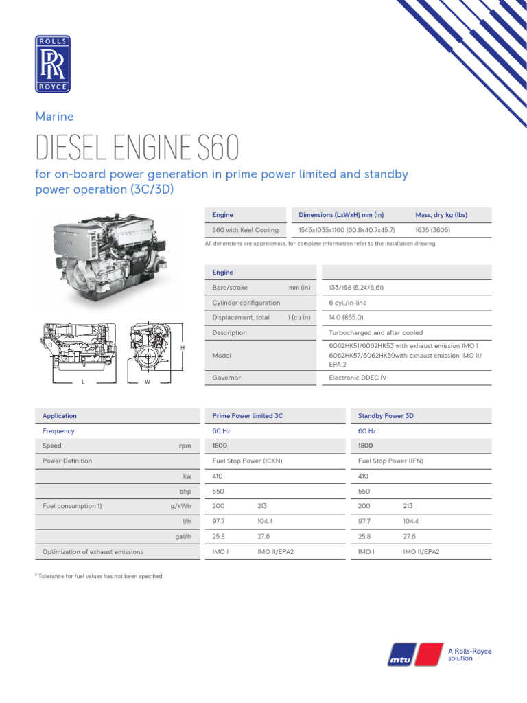 Diesel Engine S60 Specifications and Applications | PDF | Horsepower ...