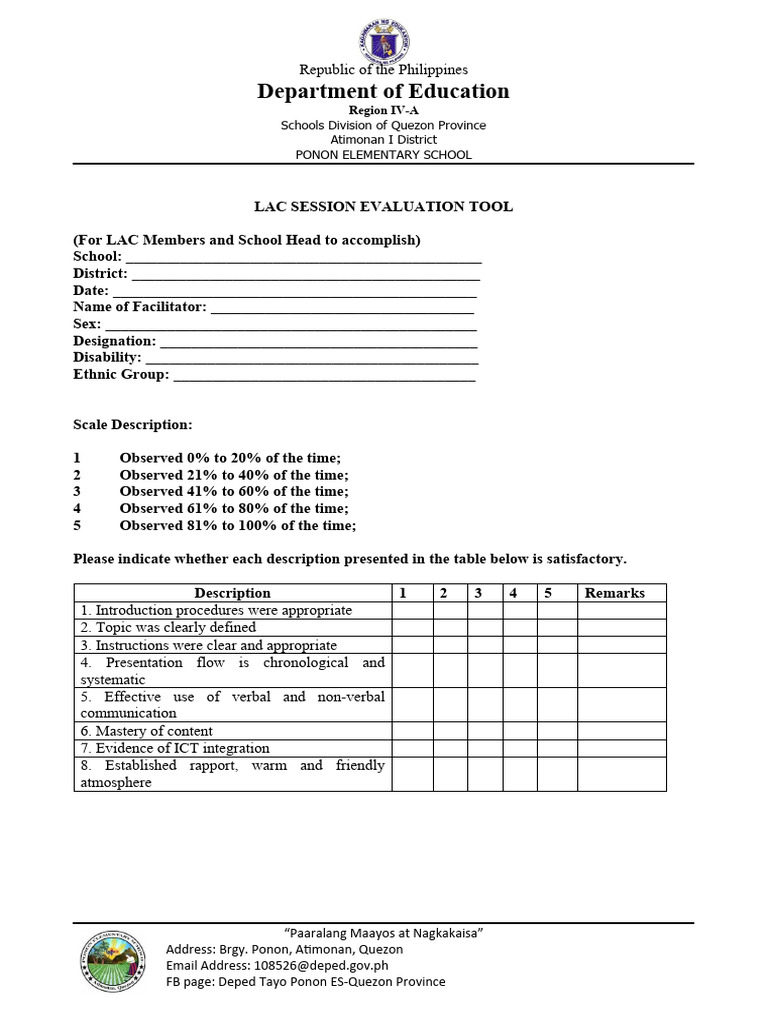 SLAC EVALUATION TOOL | PDF