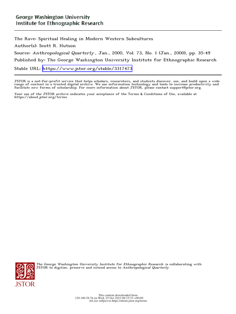 The Rave - Spiritual Healing in Modern Western Subcultures | PDF