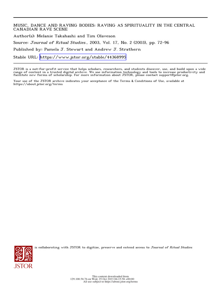 Music, Dance and Raving Bodies - Raving As Spirituality in The Central ...