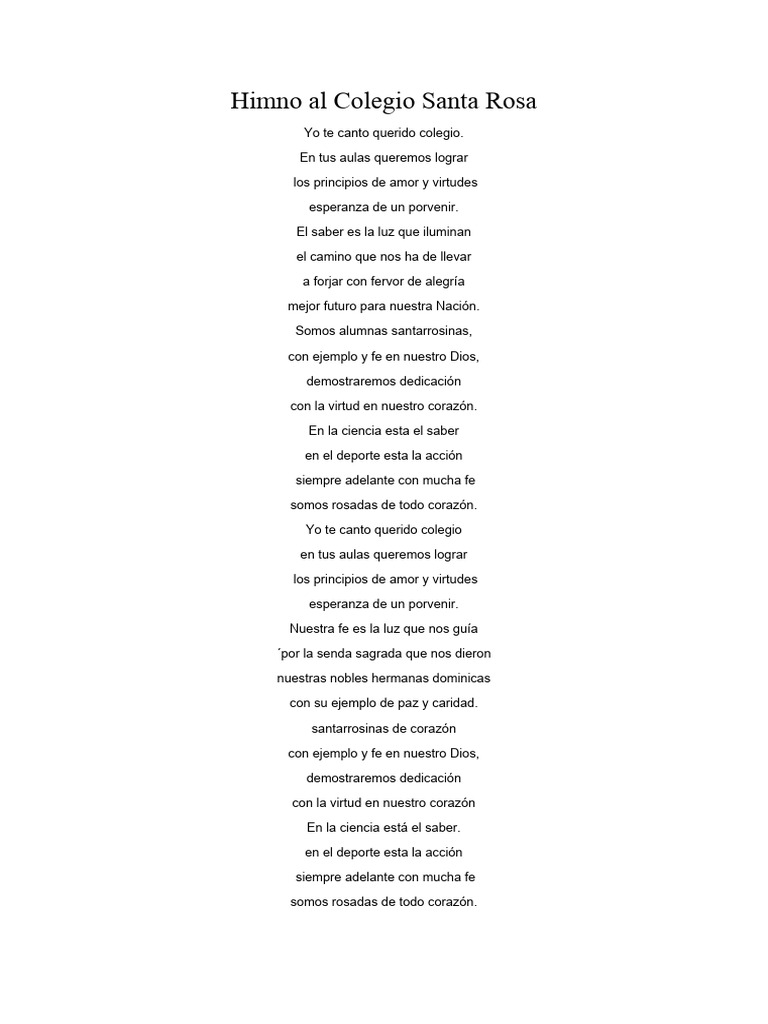 Himno Al Colegio Santa Rosa | PDF