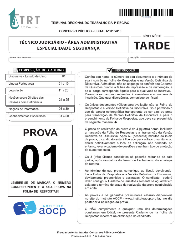 Prova TRT 1 2018 | PDF