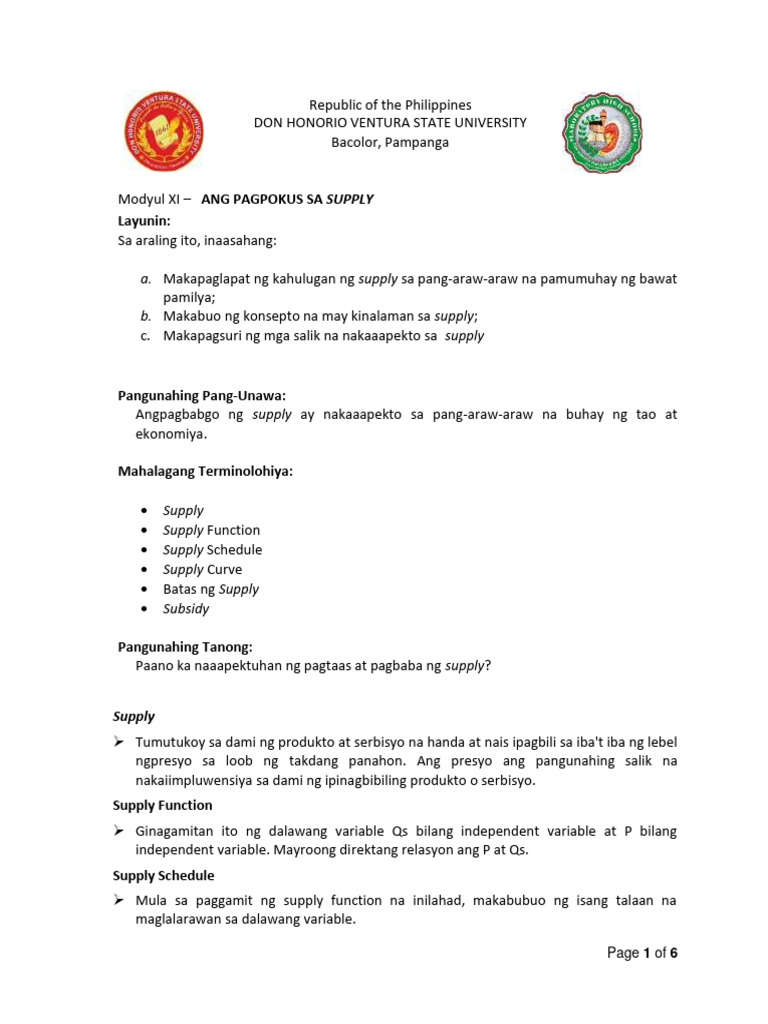 AP9-TQ-M11-Ang Pagpokus Sa Supply | PDF