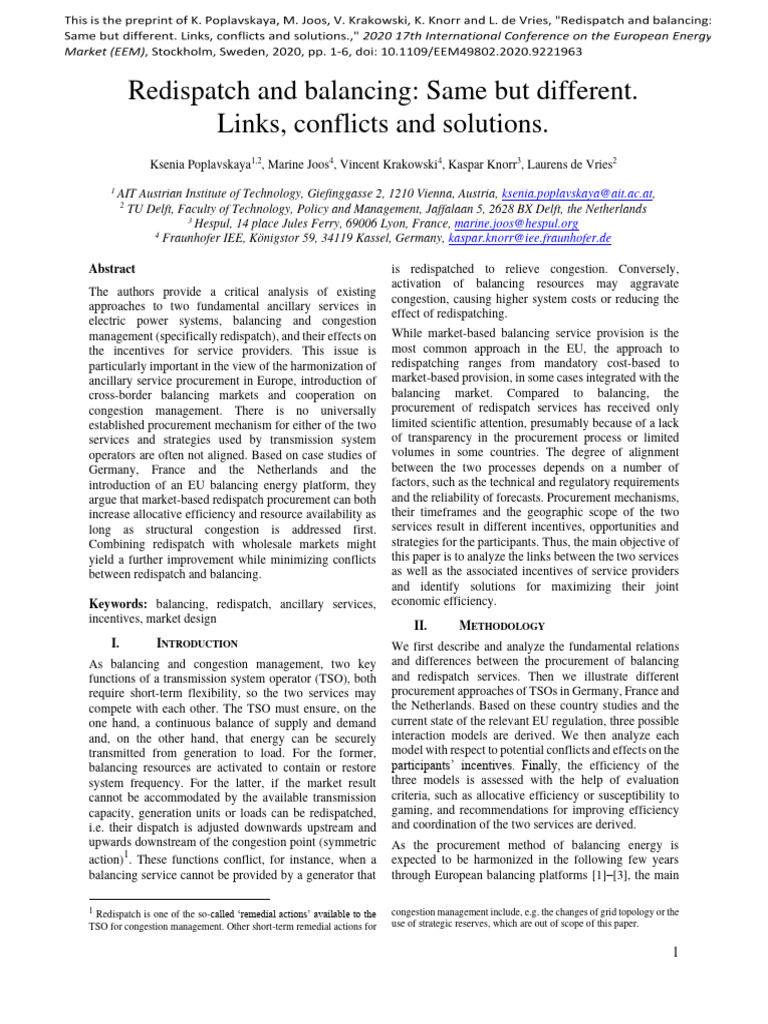 Article Redispatch Vs Balancing | PDF