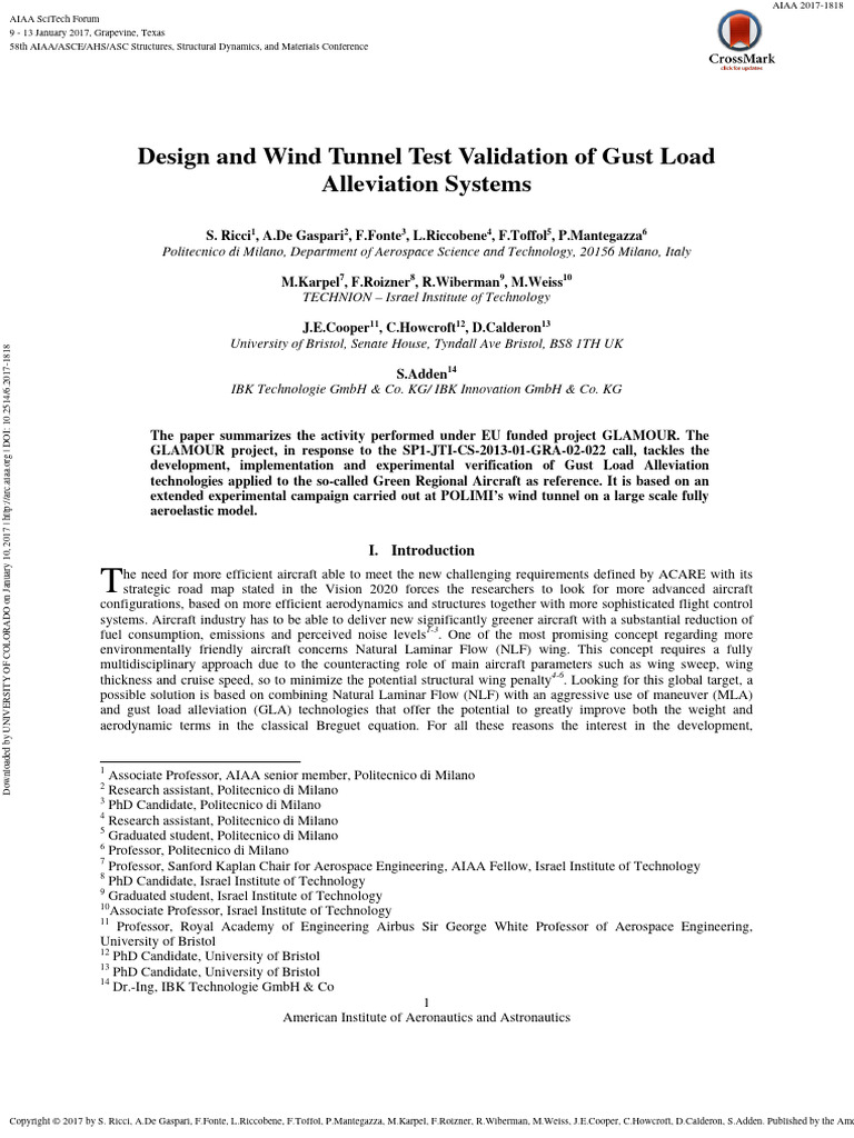 Design and Wind Tunnel Test Validation of Gust Load Alleviation Systems ...