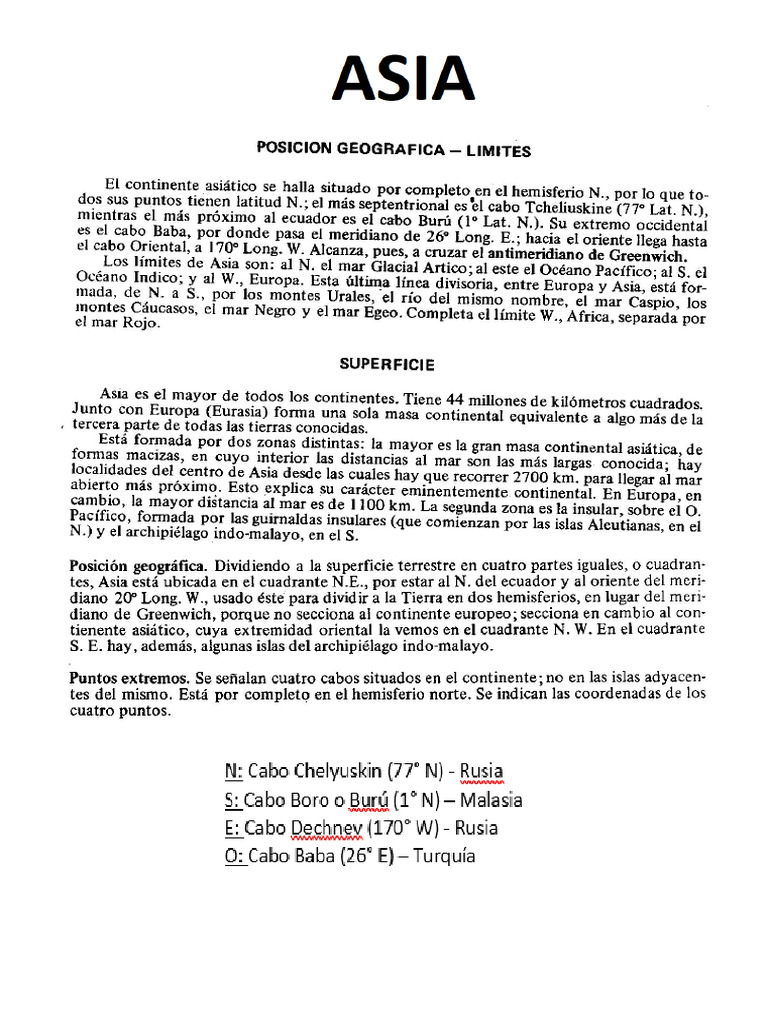 Posición Geográfica, Límites y Puntos Extremos de Asia y Africa | PDF